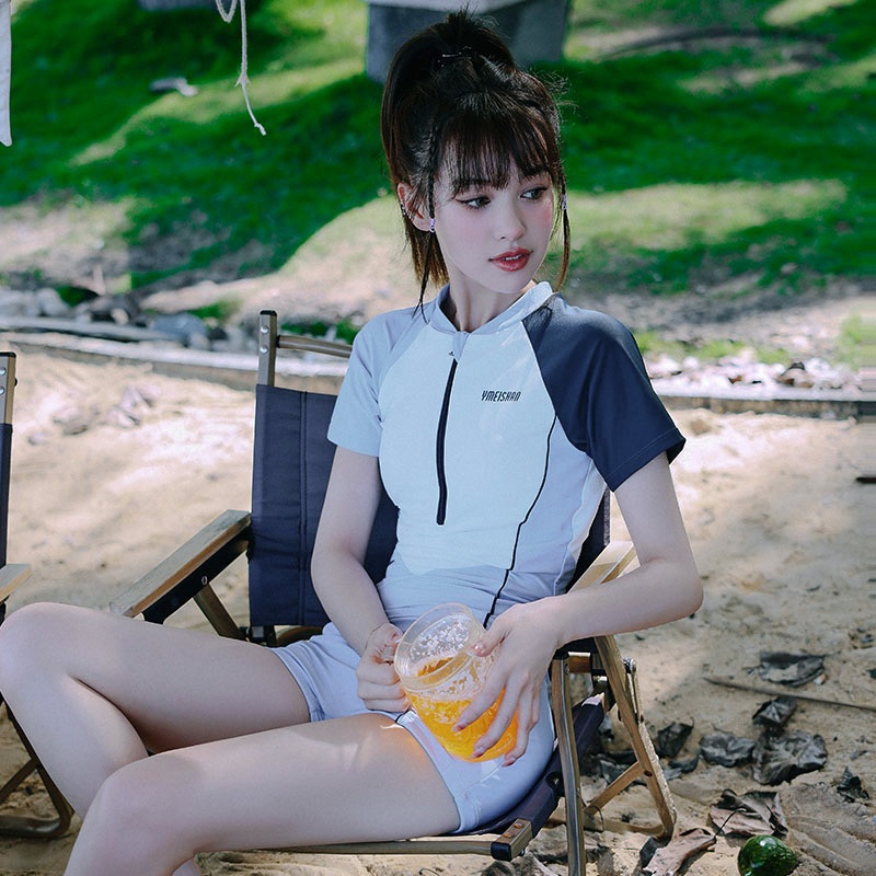 40-58kg เสื้อแขนสั้นซิปชุดง ชุดว่ายน้ำหญิง มีฟองน้ำและซับในในตัว 2351 | Shopee Thailand