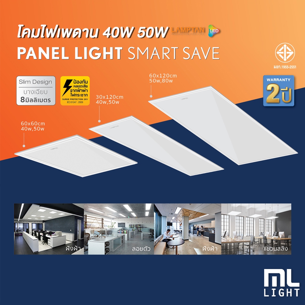 LAMPTAN ชุดโคมไฟ PANEL LIGHT SLIM SMART SAVE แสงขาว รับประกัน 2 ปีโคมไฟ ...
