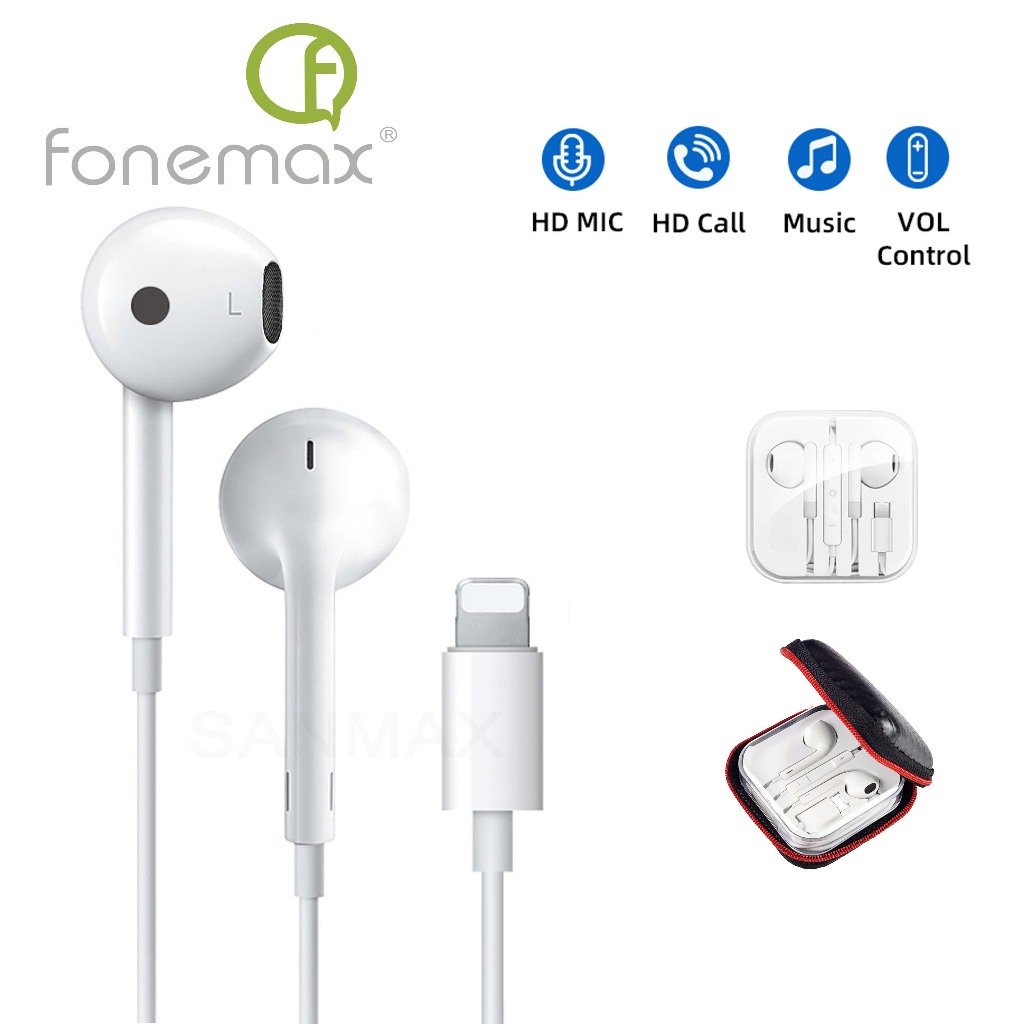 Fonemax หูฟัง E003 ฟซสายฟ้า เสียงดี ไมโครโฟนในตัว สำหรับ phone 7 8 x xs ...