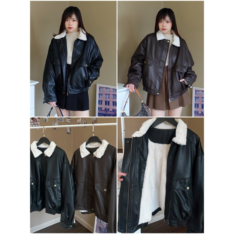 [Make your Clothes] Leather extra warm fleece jacket แจ็คเก็ตหนังนุ่ม ...