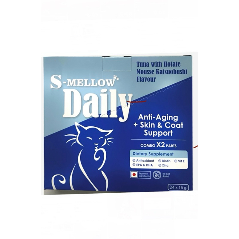 S-Mellow Daily ขนมแมวเลีย สูตรชะลอวัย บำรุงขนเเละผิวหนัง 24x16กรัม ...