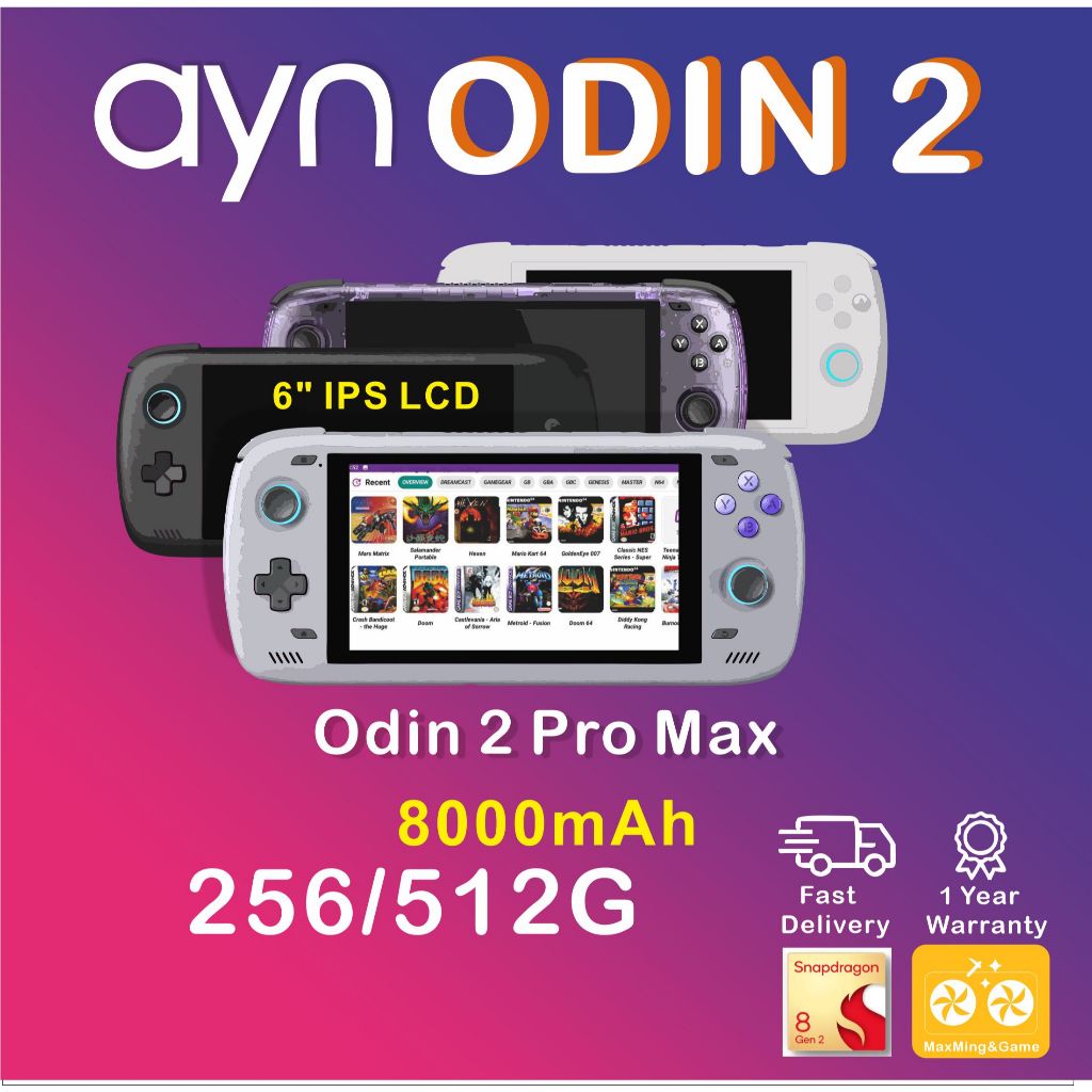 AYN Odin2 IPS 6" Pro Max Qualcomm Snapdragon 8 Gen 2 Adreno 740 LPDDR5x Ram USF 4.0 Ready Stock ...