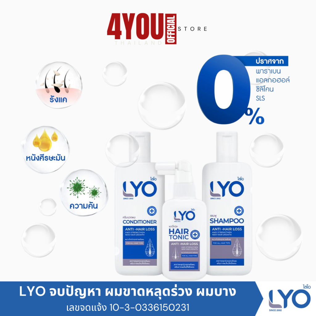 LYO ไลโอ แชมพู ครีมนวด หนุ่มกรรชัย แก้ผมบาง ชะลอผมหงอก ผมดกดำ ผมมัน ...