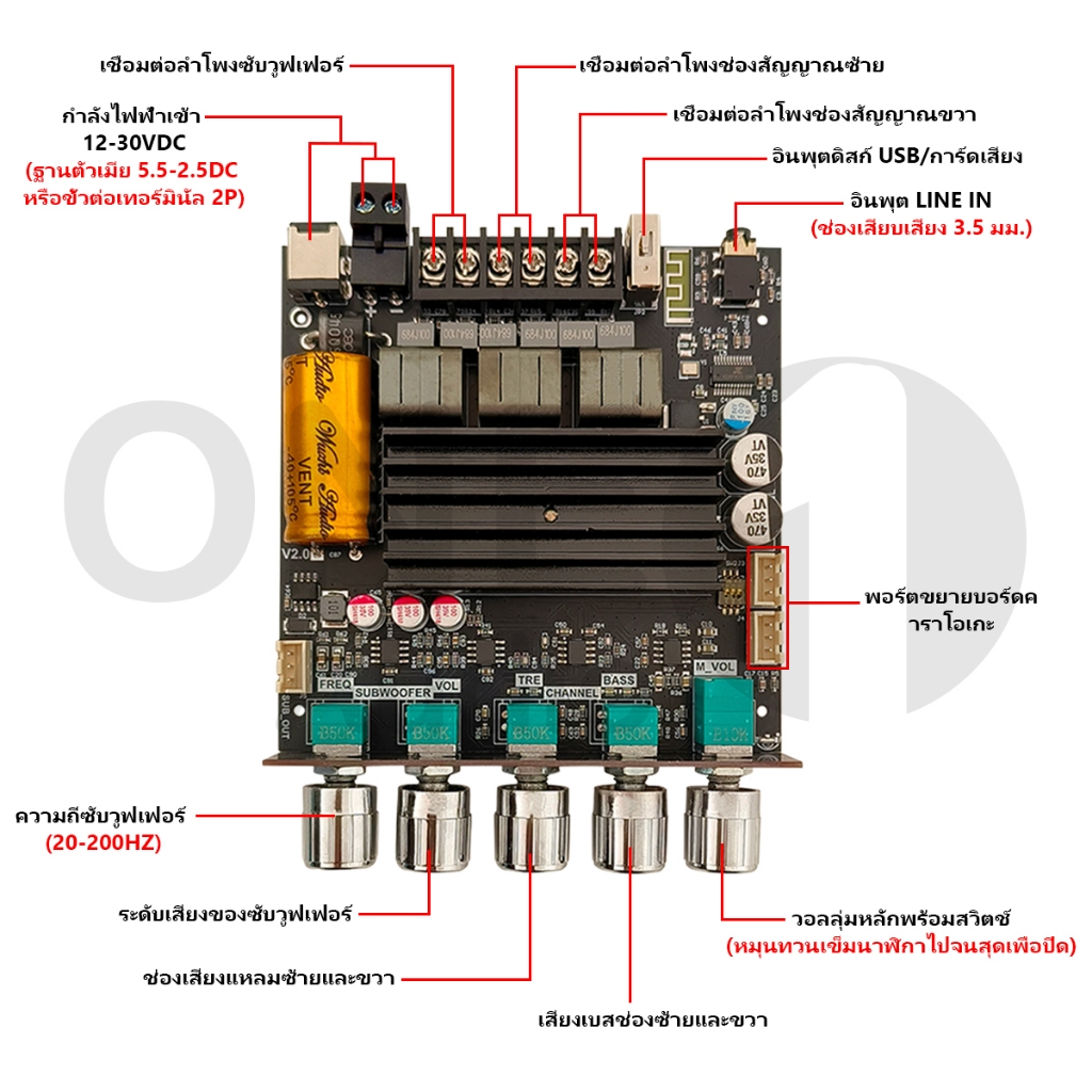 OneAudio ZK ST21 แท้ Qualcomm บอร์ดขยายเสียงดิจิทัล บลูทูธ 2.1 ช่อง DC 12-30v 100Wx2+200W แอมป์ ...