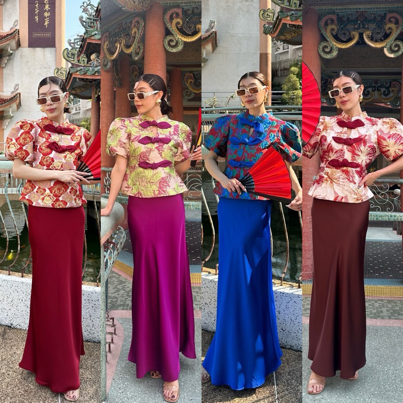 #9918-5 x2 CN TOP PUFF SLEEVE เสื้อคอจีนโบว์หน้า เสื้อกี่เพ้า ชุดกี่เพ้า ตรุษจีน รับอังเปา ...