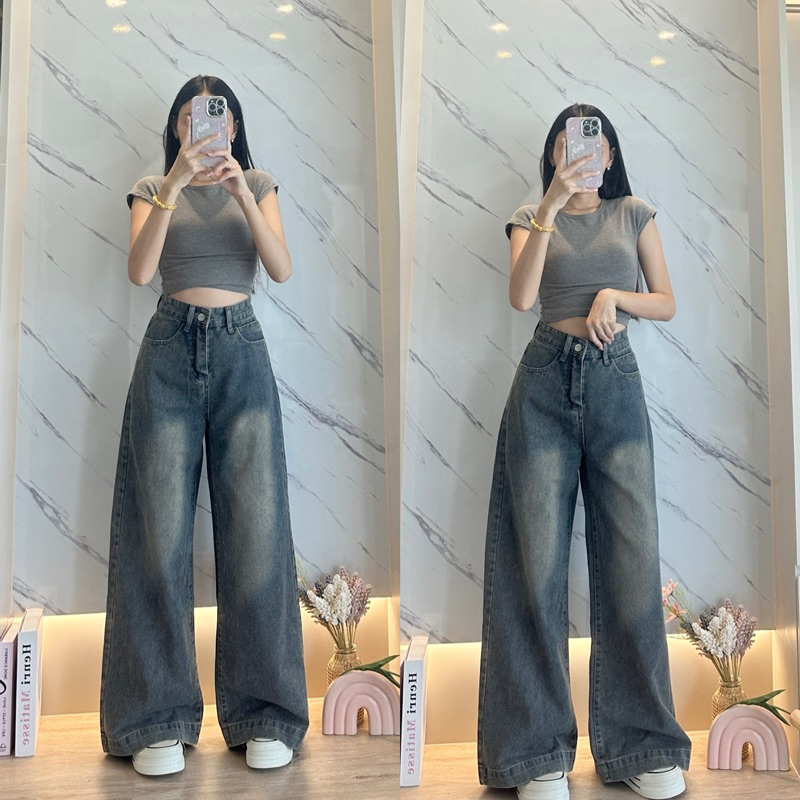 Baggy Jeans สี moon light เทาหม่น B555 กางเกงยีนส์ผ้าไม่ยืดใส่ได้ every ...
