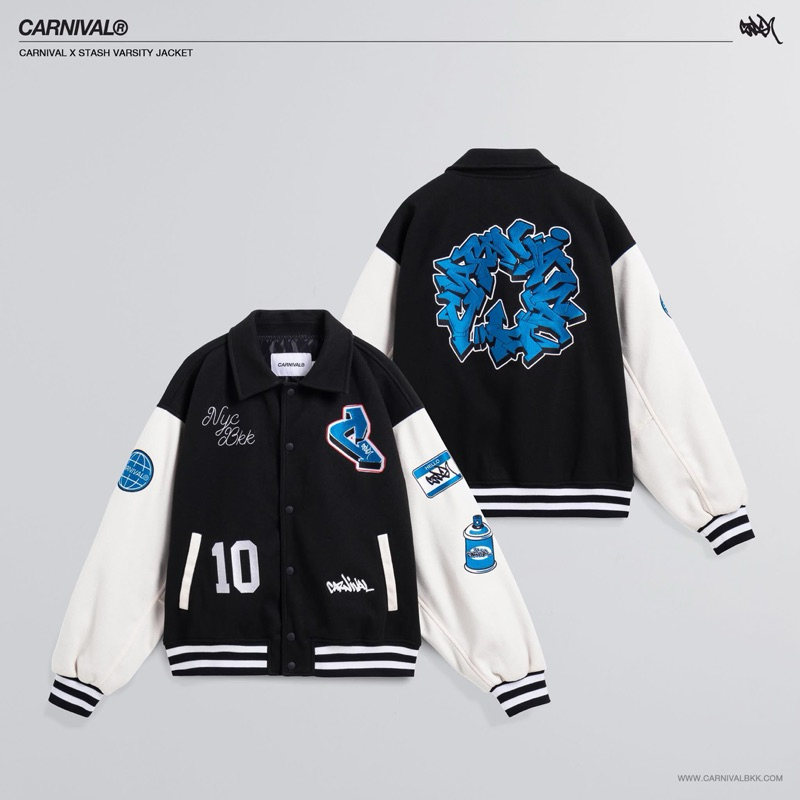 [พร้อมส่ง ของใหม่ แท้💯%] เสื้อแจ็คเก็ต CARNIVAL X STASH VARSITY JACKET | Shopee Thailand