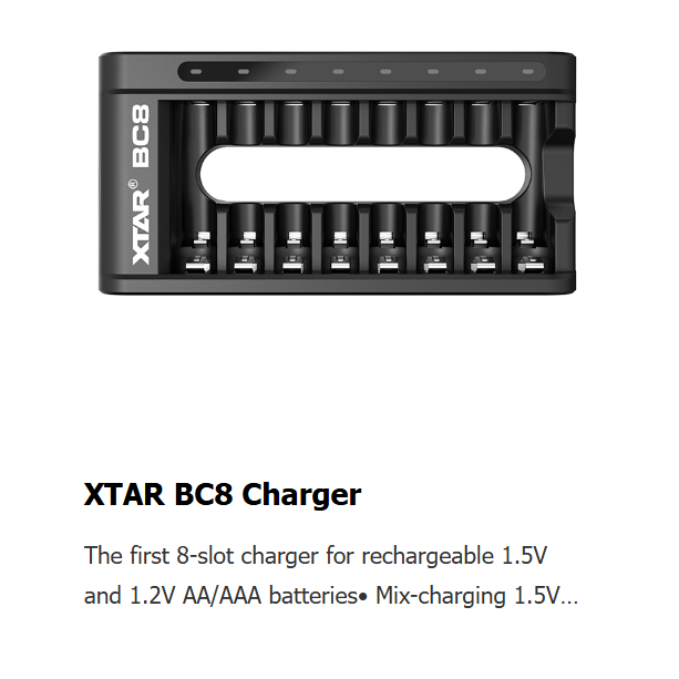 เครื่องชาร์จอัจฉริยะ XTAR BC8 8ช่องชาร์จ สำหรับแบต AA/AAA รองรับแบต NiMH 1.2 V & Lion 1.5V ...