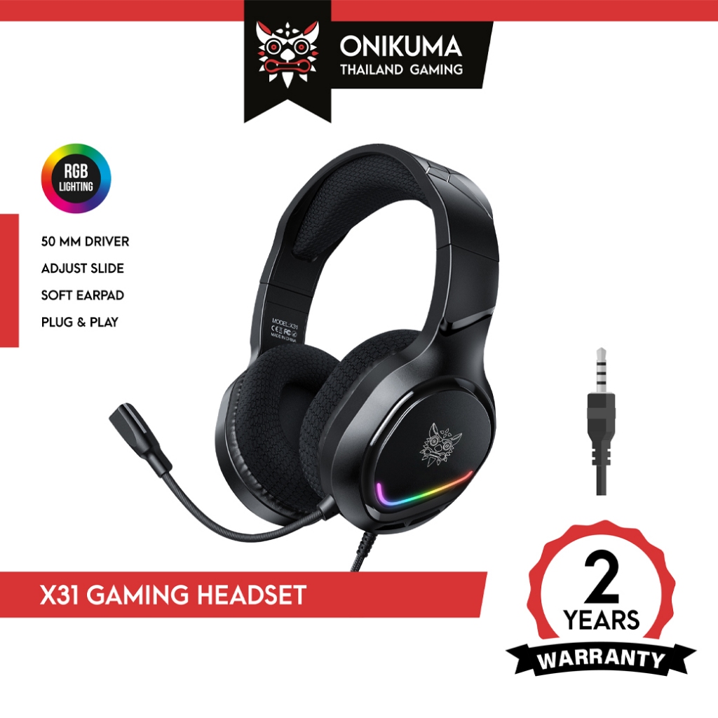 ONIKUMA X31 Gaming Headset หูฟังเกมมิ่ง 3.5 mm ลำโพง 50mm ไฟ RGB รองรับ ...