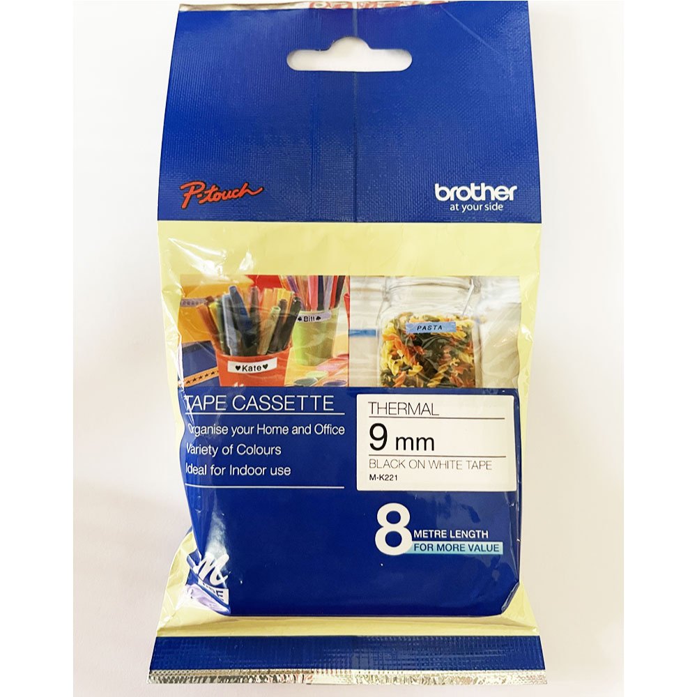 Brother M-K221 M Tape เทปพิมพ์อักษร ของแท้ ขนาด 9 มม. อักษรสีดำบนพื้น ...