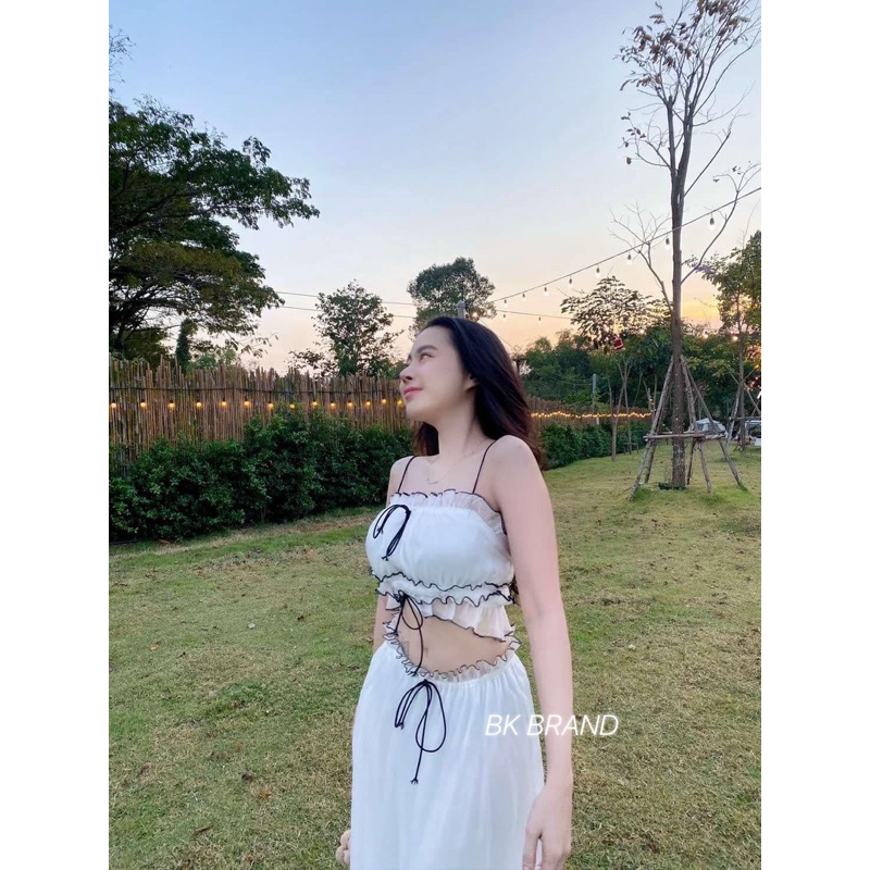 Phapassz - เซตสายเดี่ยวแต่งระบายผ้าแคนดี้ มาพร้อมกระโปรงยาว โทนสีดี สุดหน้ารัก Bk | Shopee Thailand