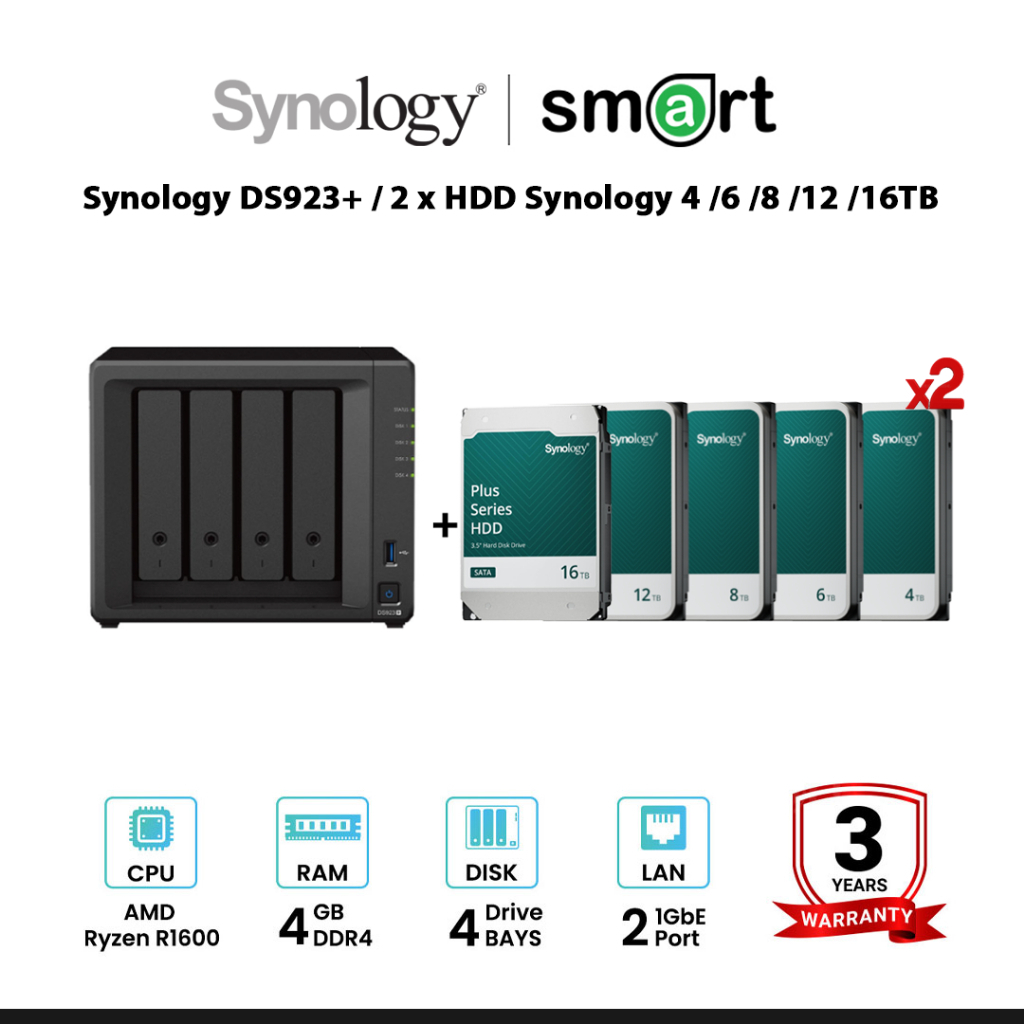 [SET] Synology DiskStation DS923+ 4-Bay NAS + 2 x Synology HDD 4TB/ 6TB ...