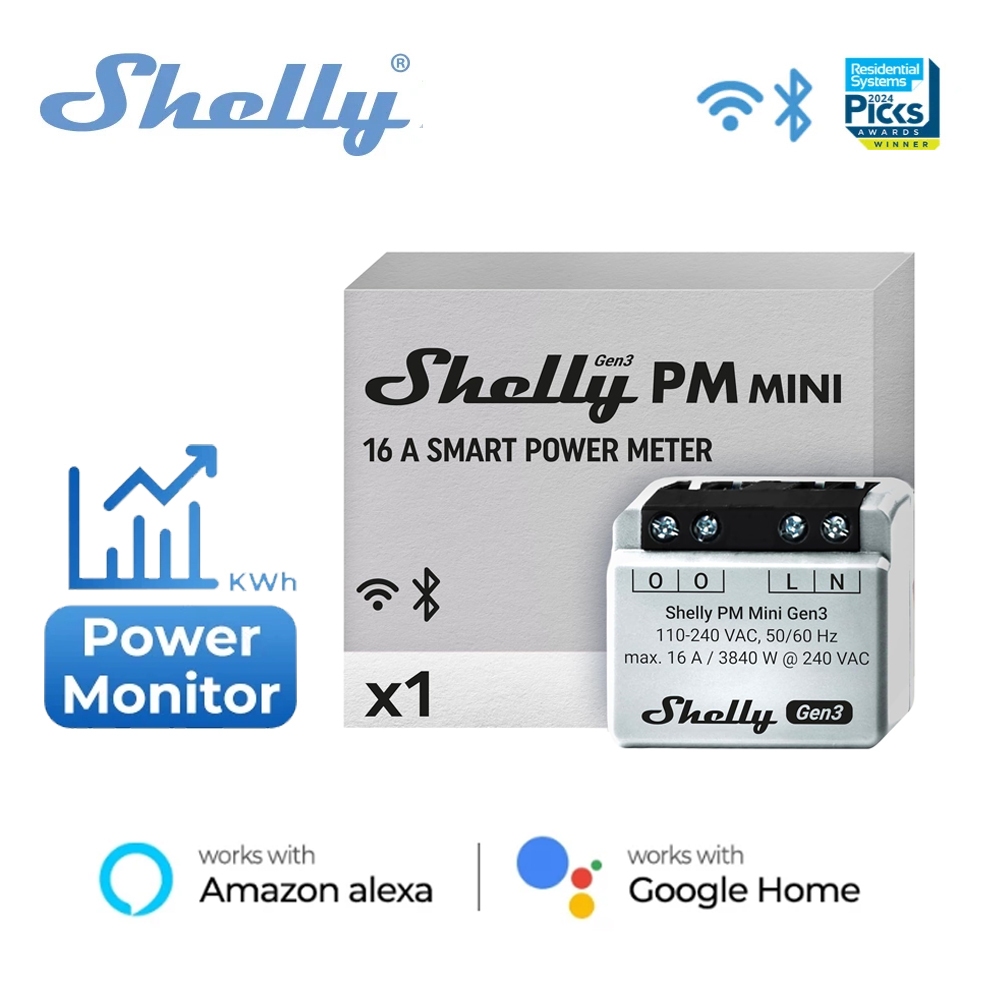 Shelly PM Mini Gen3 มิเตอร์วัดไฟฟ้าอัจฉริยะ 1 ช่อง 16 แอมป์ มิเตอร์วัด ...