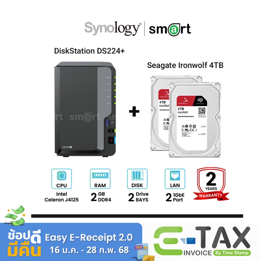 [NEW] Synology DiskStation DS224+ 2-Bay NAS + 2 x Seagate Ironwolf 4TB ...