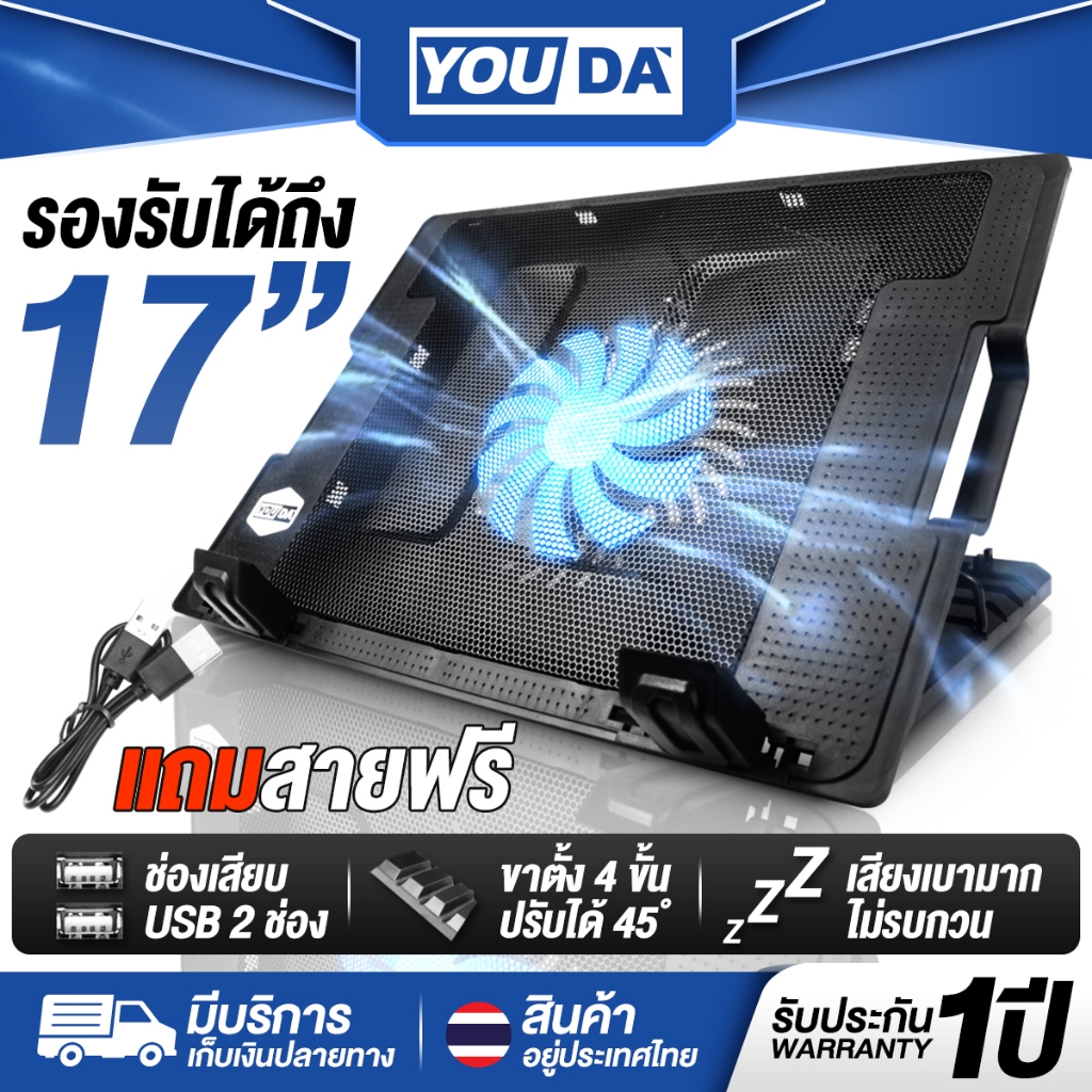 YOUDA พัดลมระบายความร้อน 12นิ้ว-17นิ้ว รับประกัน1ปี เสียงเงียบ ใบพัดใหญ่ มีไฟLED Y-M25 พัดลมโน๊ต ...