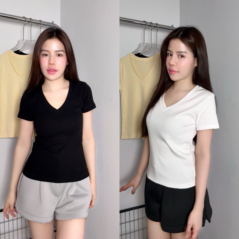 Basic Vee - เสื้อยืดคอวีตัวยาว ทรงเบสิค ทรงเข้ารูป ผ้าคอตตอน เสื้อยืดเข้ารูป S-XL | Shopee Thailand