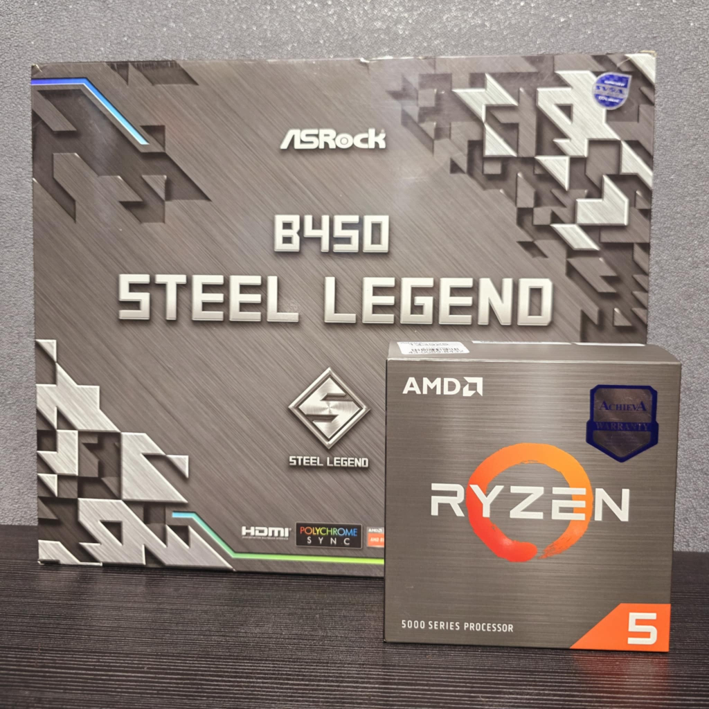 CPU AMD RYZEN 5 5600X 6C/12T + ASROCK B450 STEEL LEGEND (ATX) (AM4) มือ2 (มีกล่อง) ใช้งานปกติ ...