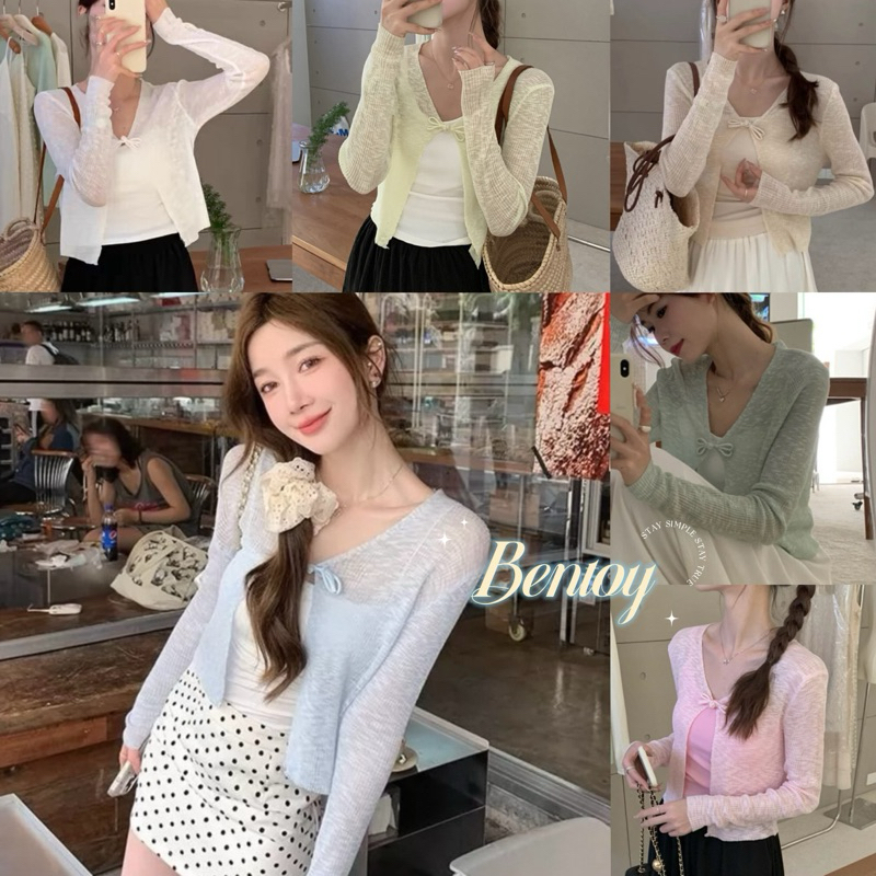 Bentoy (72049) เสื้อคลุมแขนยาวแต่งโบว์น่ารัก ใส่สบาย เข้าได้กระทุกลุค | Shopee Thailand