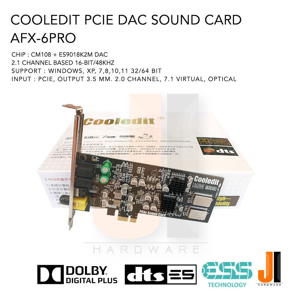 Cooledit Pcie X1 DAC sound card AFX-6PRO (Windows 7,8,10,11 32/64 bit) ของใหม่มีการรับประกัน ...
