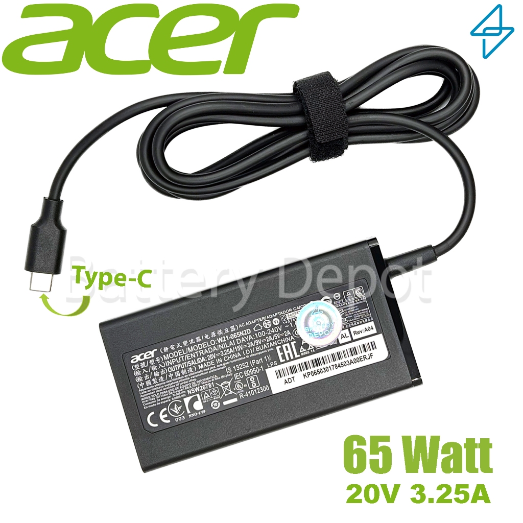 Acer Adapter ของแท้ Acer 20V/2.35A 65W หัว Jack USB Type-C สายชาร์จ เอ ...