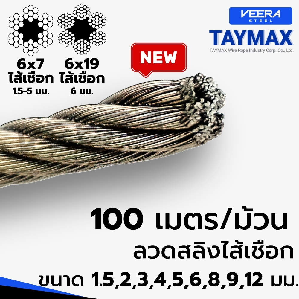 สุดคุ้ม แบบยกขด 100 เมตร ลวดสลิงสังกะสีไส้เชือก Wire Rope Sling ขนาด 1. ...