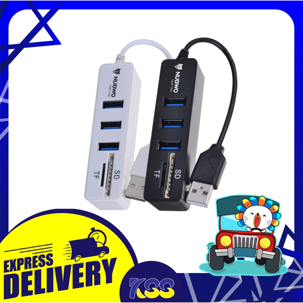 การ์ดรีดเดอร์+ฮับยูเอสบี NUBWO NCR-100 USB HUB 2.0 3Port+Card Reader ...