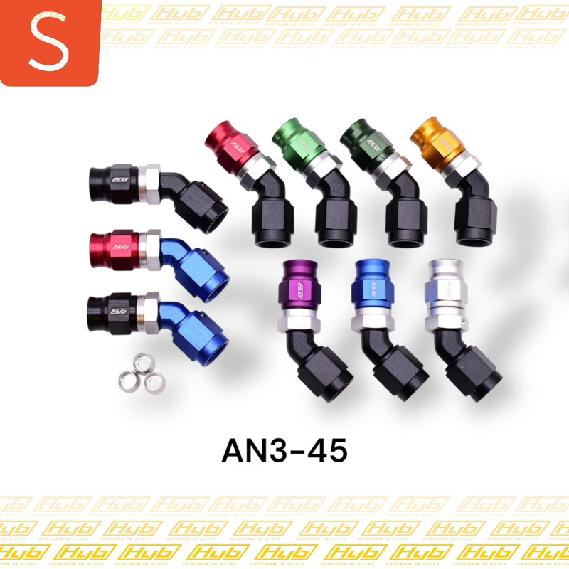 HYB หัวฟิตติ้ง An3 -45องศา (มีตาไก่) สำหรับสายเบรครถยนต์และมอเตอร์ไซค์ รุ่น3สี คอกลางเงินลดการ ...