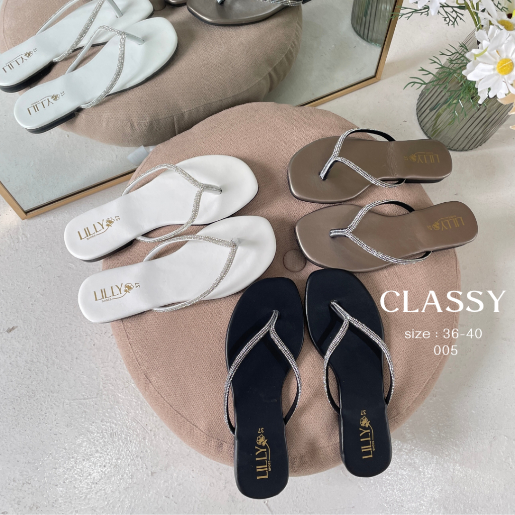 *ขายดี* Sharisa Shoes รุ่น CLASSY (005) รองเท้าแตะหูหนีบสายเพชร พื้น ...