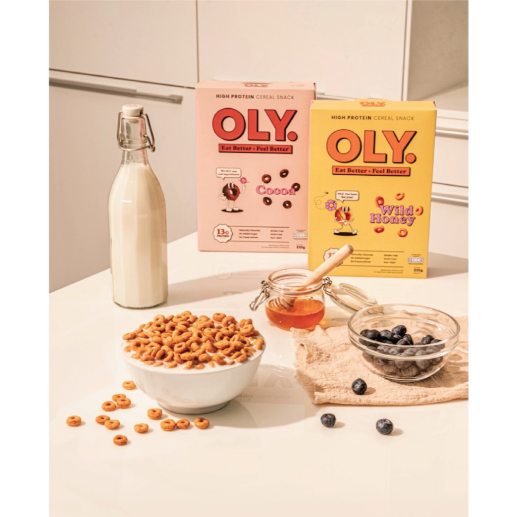OLY. โอลี่ ซีเรียลโปรตีนสูง รสน้ำผึ้ง และ รส โกโก้ High Protein Cereal Snack Wild Honey Flavor ...
