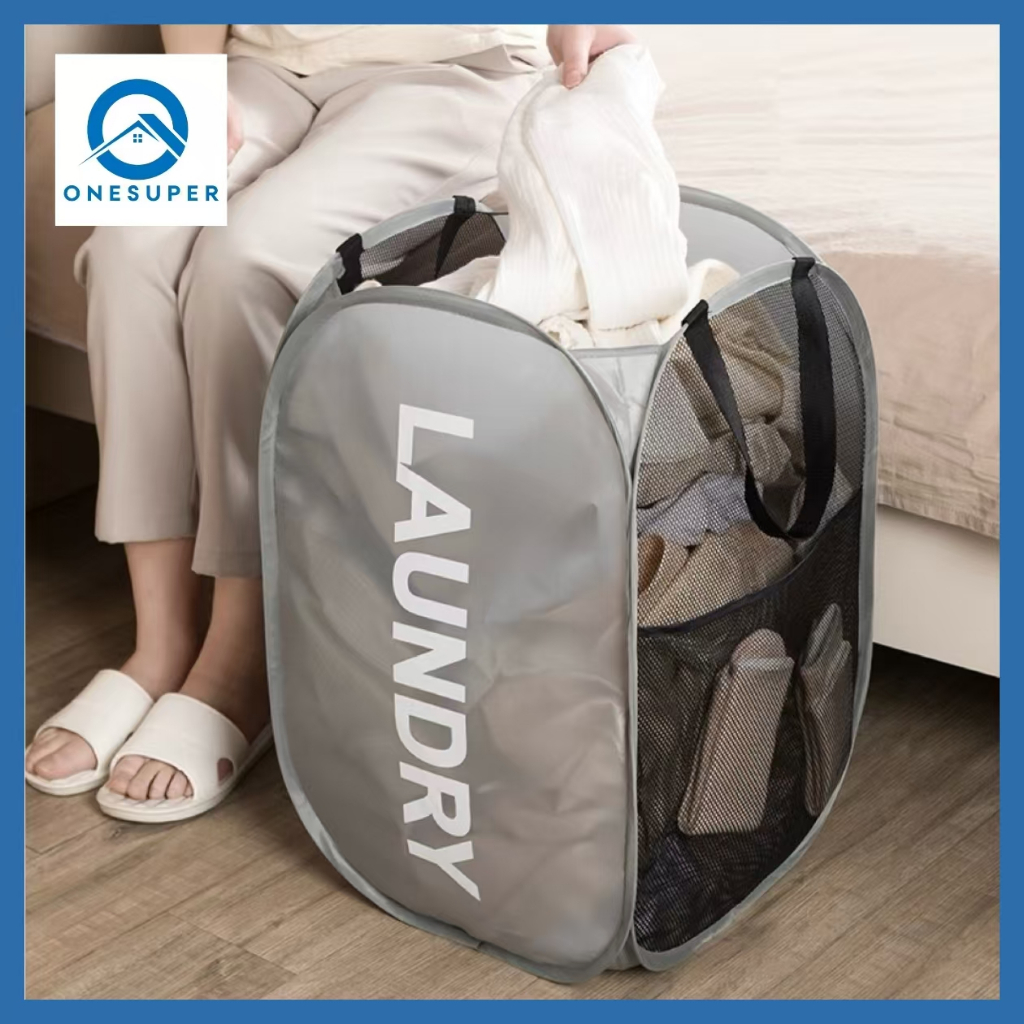 Onesuper ตะกร้าผ้า ตะกร้าใส่ผ้าพับได้ ตะกร้าตาข่ายมัลติฟังก์ชั่น มีหลายสีให้เลือก แข็งแรง ทนทาน ...