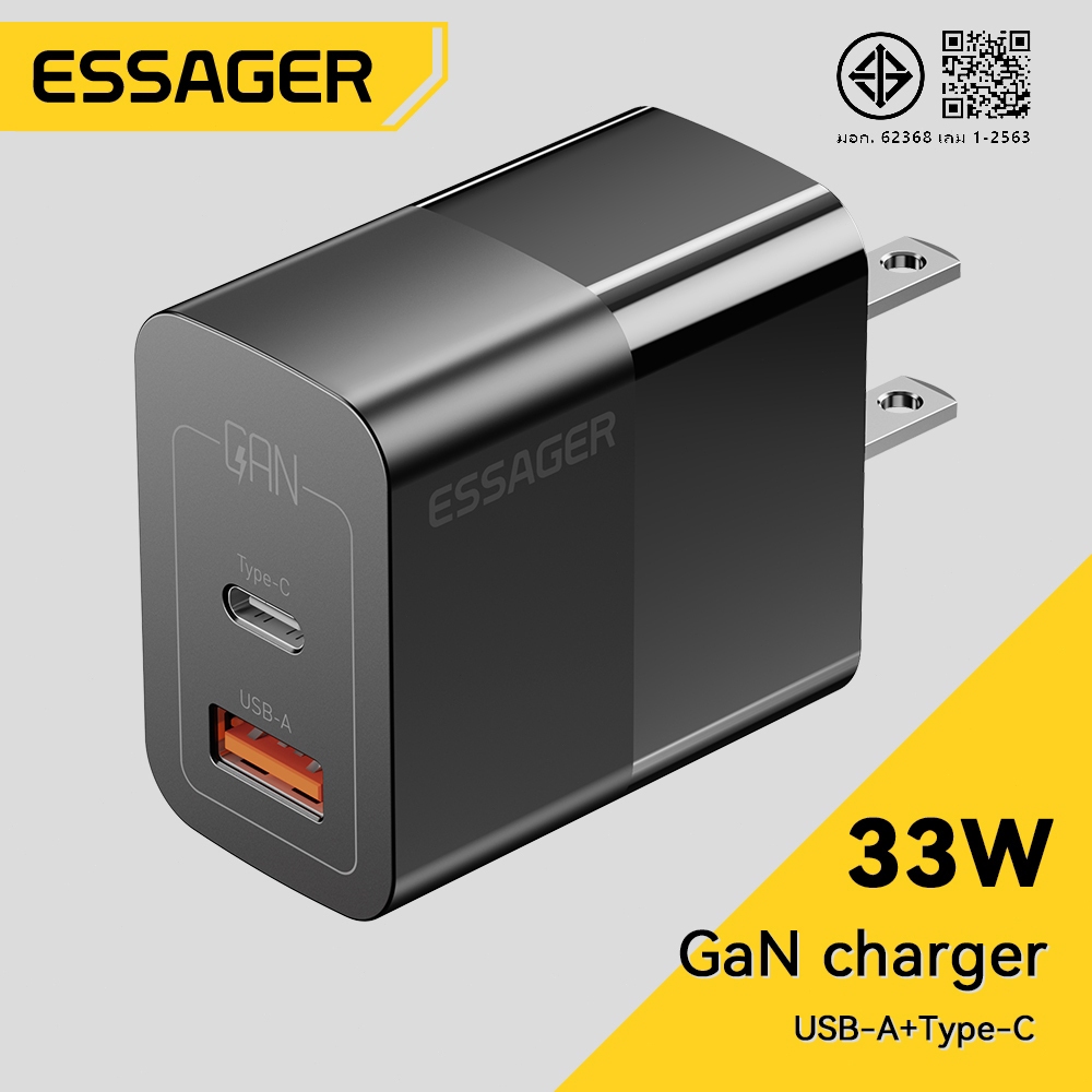 Essager 33W แท่นชาร์จผนังชาร์จ Gan USB ชนิด C สองพอร์ต QC PD 3.0ชาร์จ ...