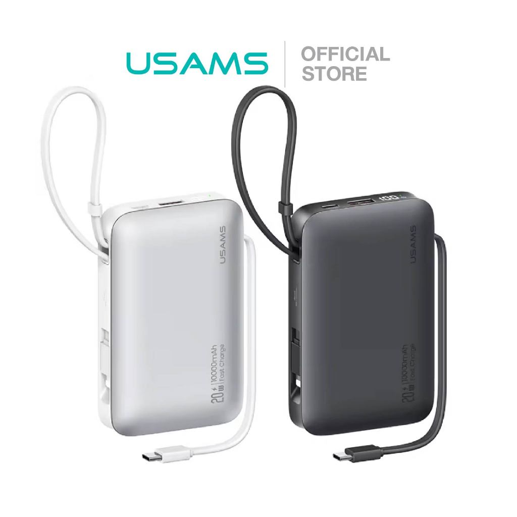 [ มี CCC ] USAMS CD228 พาวเวอร์แบงค์ชาร์จเร็ว มีสายชาร์จในตัว 10,000mAh ...