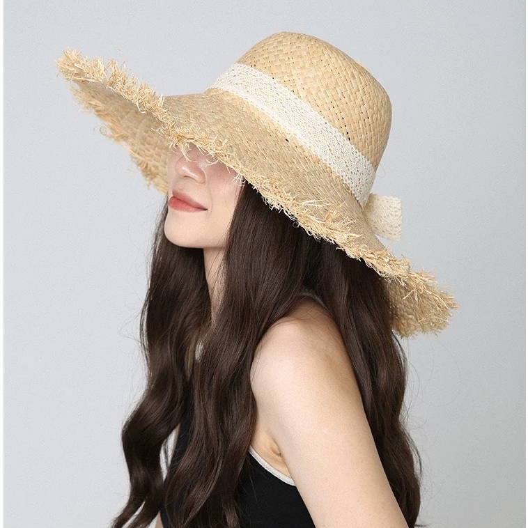 หมวกสาน หมวกฟางแต่งคาดลูกไม้ สินค้าพร้อมส่งจากไทย E024 | Shopee Thailand