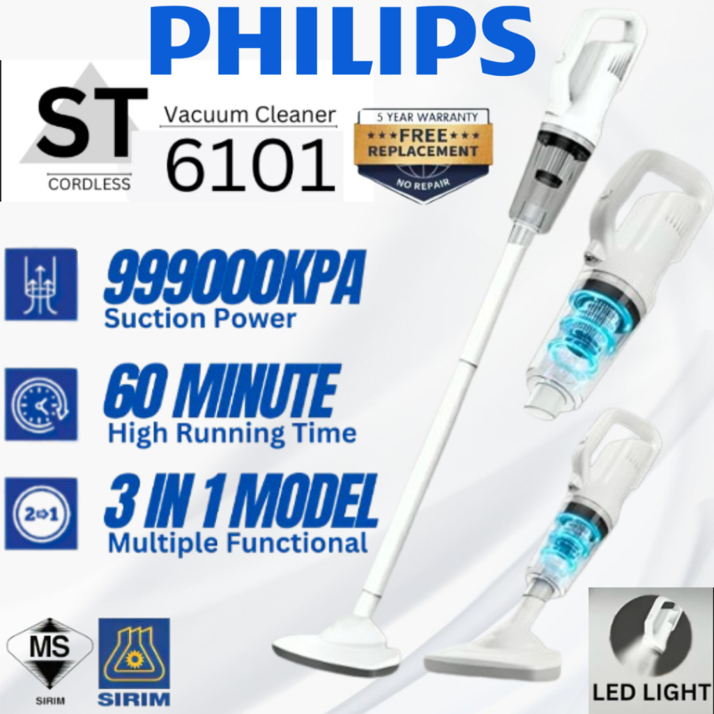 PHILIPS ST6101/ST5500/ST7000 Pro 2023 เครื่องดูดฝุ่นรถยนต์ไร้สายแบตเตอรี่แบบชาร์จไฟได้ 120Wยาว ...