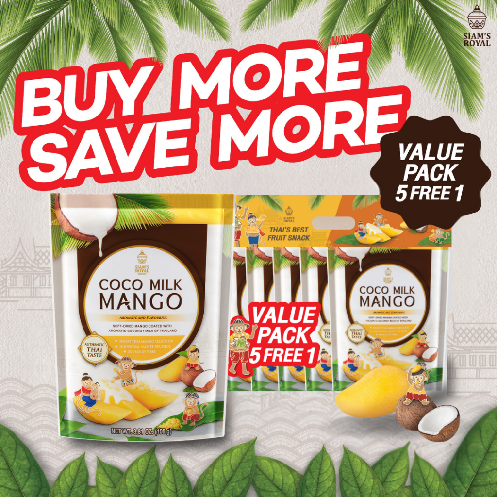 Siam's Royal Coco Milk Mango มะม่วงเคลือบกะทิ 108g x 5 ถุง + ฟรี Coco Milk Mango 108g 1 ถุง ...