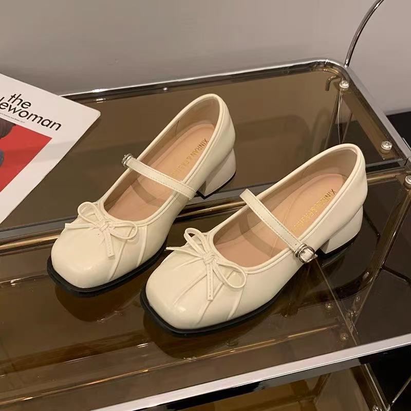 พร้อมส่งจากไทย TX646 รองเท้าแมรี่เจน โบว์ฝรั่งเศส หนา1.5นิ้ว สำหรับ ...