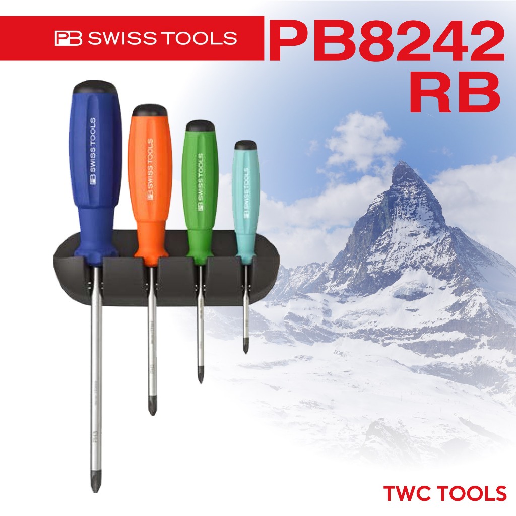 PB Swiss Tools ชุดไขควง 4 ตัว ด้ามยาง ปากแฉก รุ่น PB 8242 RB ไขควงด้าม ...
