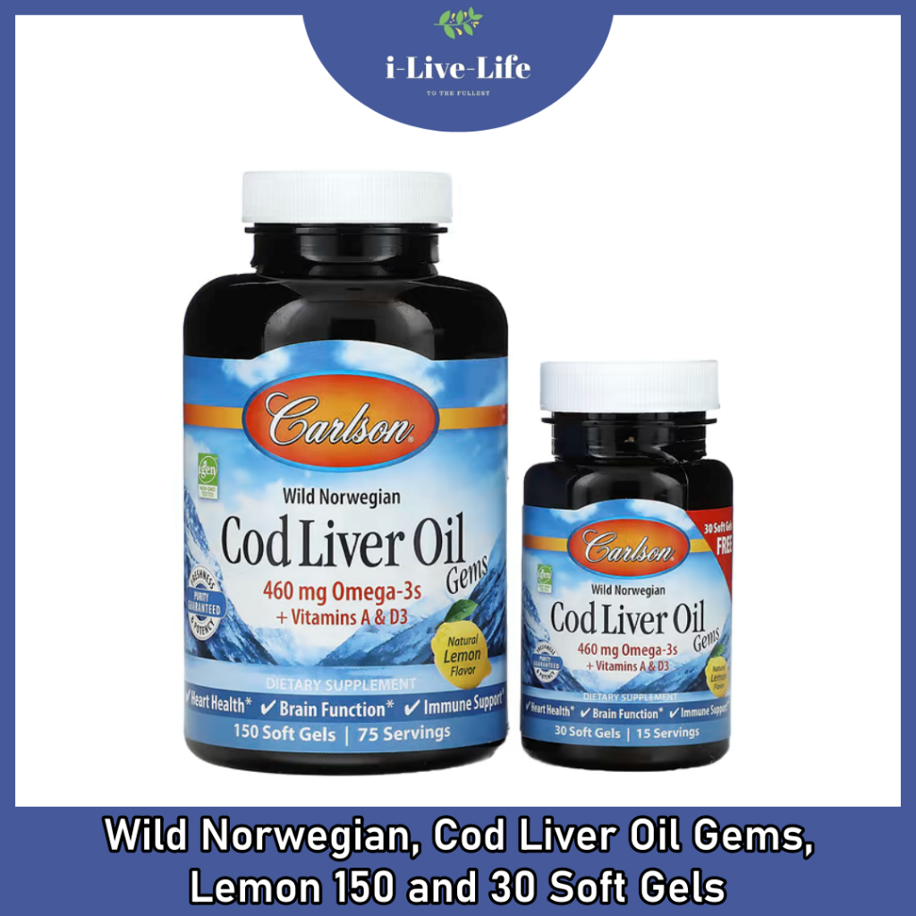 Carlson - Wild Norwegian, Cod Liver Oil Gems, Lemon 150 and 30 Soft ...