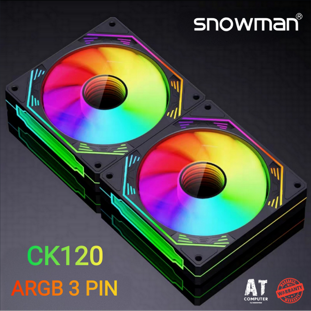 Cooling Fan (พัดลมเคส) SNOWMAN CK120 ARGB B&W 4Pin PWM/5V 3pin 120mm ...