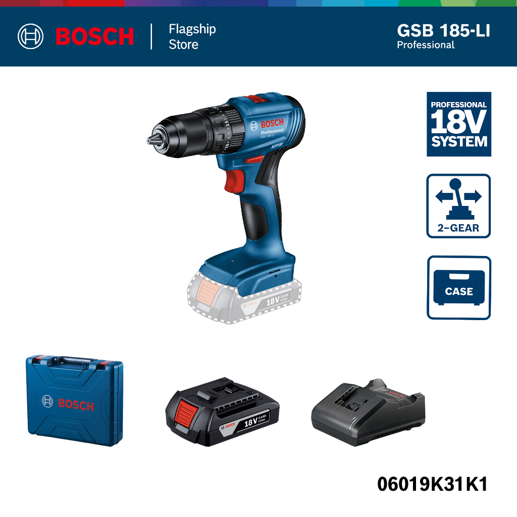Bosch สว่านกระแทก GSB 185-LI พร้อมกล่อง แบต 1 ก้อน และ ที่ชาร์จ | Shopee Thailand