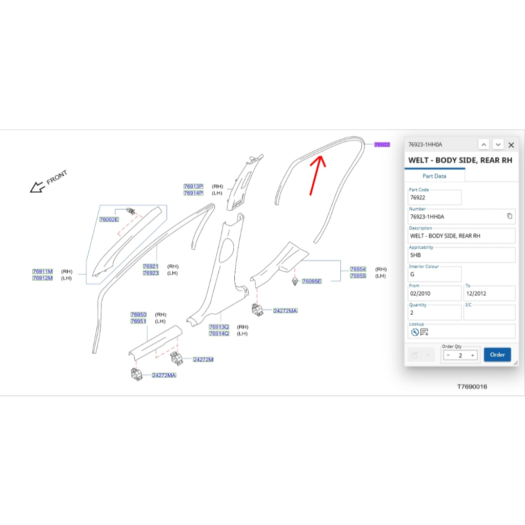 ยางกระดูกงูประตูหลัง ใช้ได้ทั้งซ้ายและขวา NISSAN MARCH K13 76923-1HH0A ...