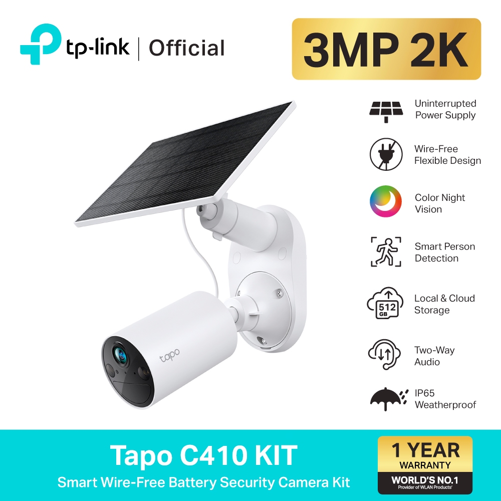 TP-Link Tapo C410 KIT ชุดกล้องวงจรปิด คมชัด 2K 3MP พร้อมแผงโซล่าร์เซลล์ ...