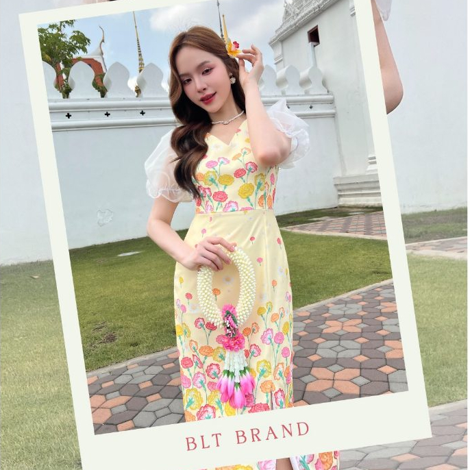 BELLITA BRAND เดรสยาวชุดไทยพิมพ์ลายดอกไม้ | Shopee Thailand
