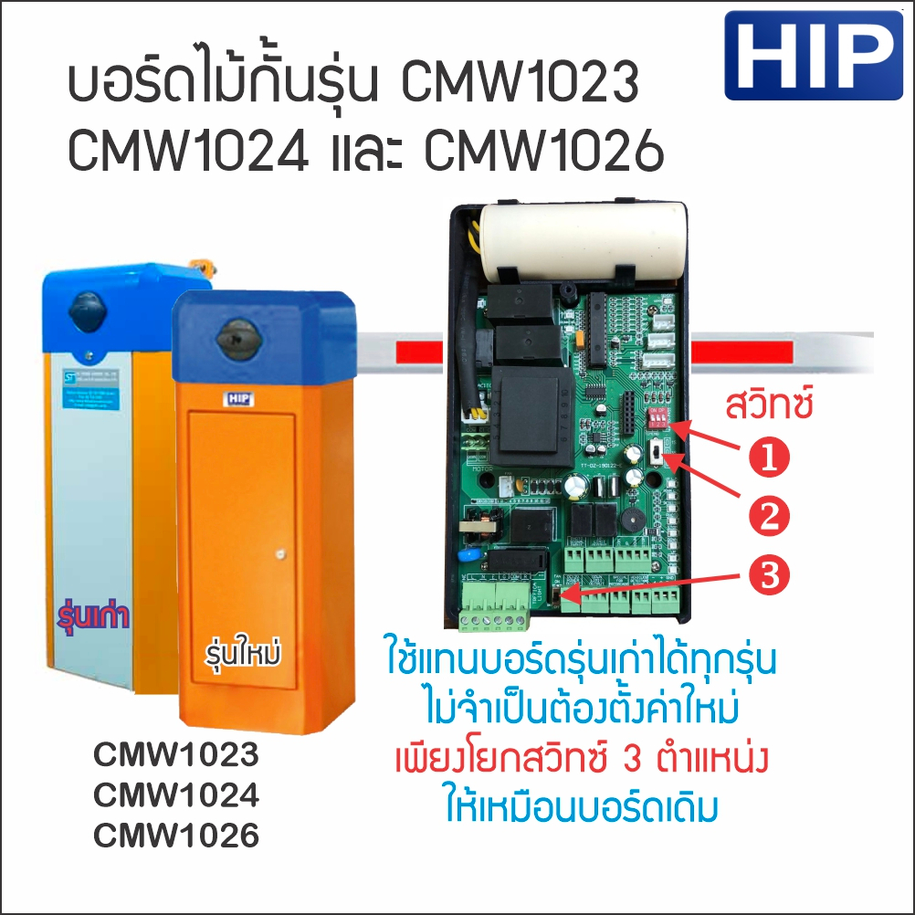 HIP CMW1023 บอร์ดไม้กั้น บอร์ดควบคุมมอเตอร์ไม้กั้น ไม้กระดก อะไหล่ไม้กั้น พร้อมคาปาซิเตอร์ ...