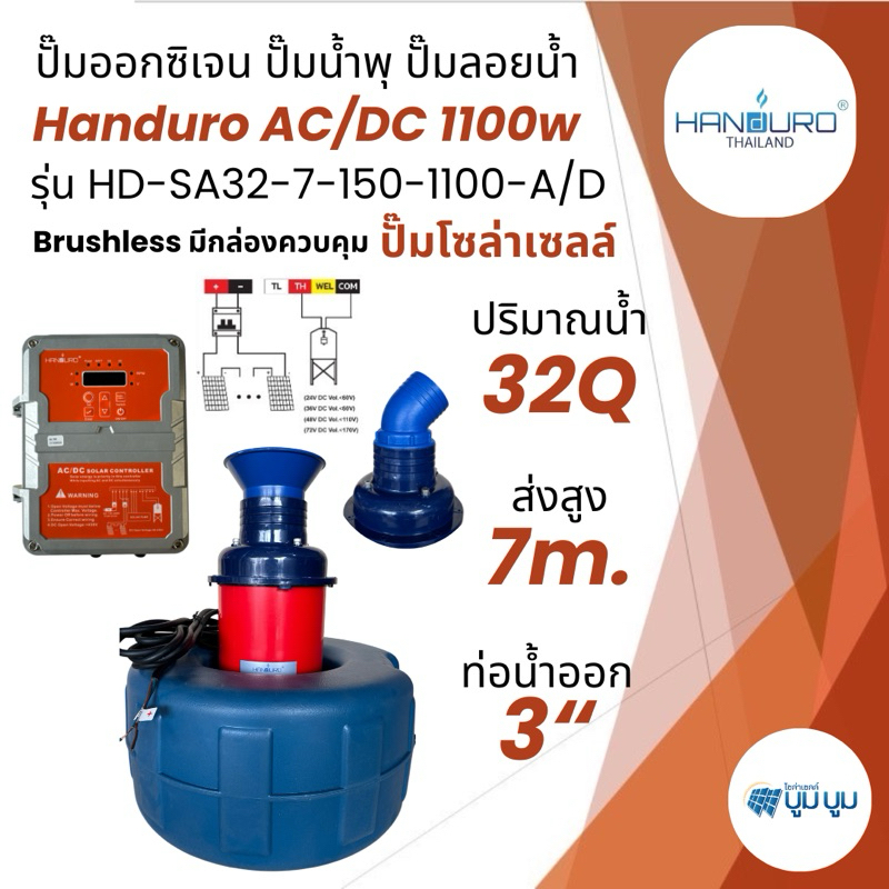ปั้มน้ำพุโซล่าเซลล์ Handuro DC และ AC/DC 370W 1100w ปั้มน้ำออกซิเจนลอย ...
