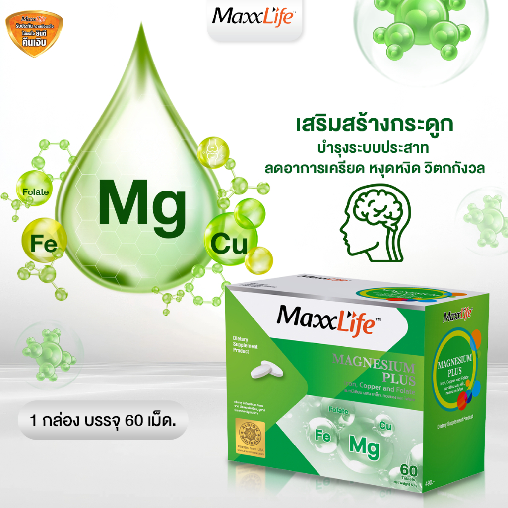 Maxxlife Magnesium Plus - แมกนีเซียม พลัส ลดไมเกรน ลดความเครียด ช่วยให้ ...