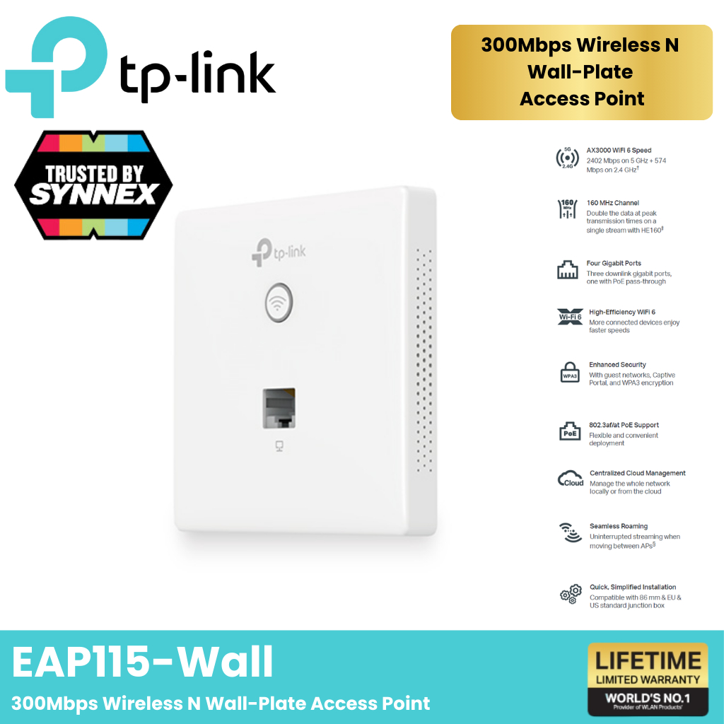 TP-LINK EAP115-Wall 300Mbps Wireless N Wall-Plate Access Point | Shopee ...