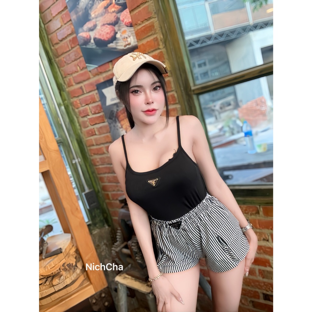 ์Nichcha Set2ชิ้น - เสื้อสายเดี่ยว - กางเกงขาสั้น มีกระเป๋าคาร์โก้ | Shopee Thailand