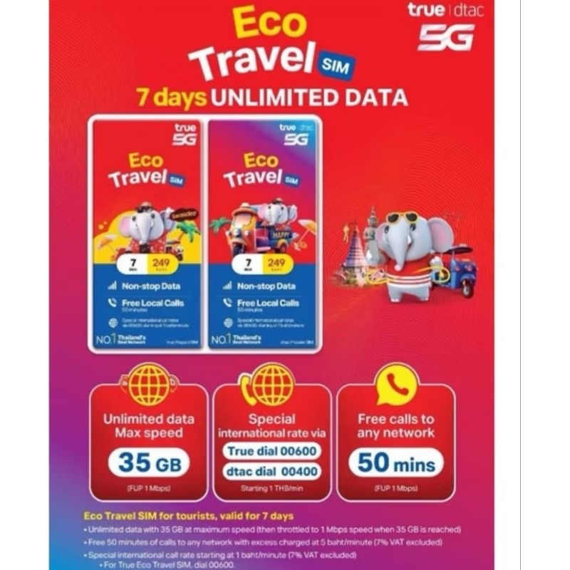 Tourist sim " TRUE&DTAC เน็ตความเร็ว 15 Mbps นาน 7 วัน โทรทุกค่าย 50 ...
