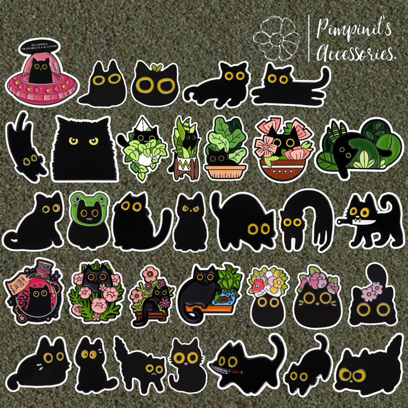 ร้านในไทยพร้อมส่ง : เข็มกลัดเซ็ทแก๊งค์แมวดำตาสีเหลือง | BLACK CAT WITH YELLOW EYES GANG Enamel ...